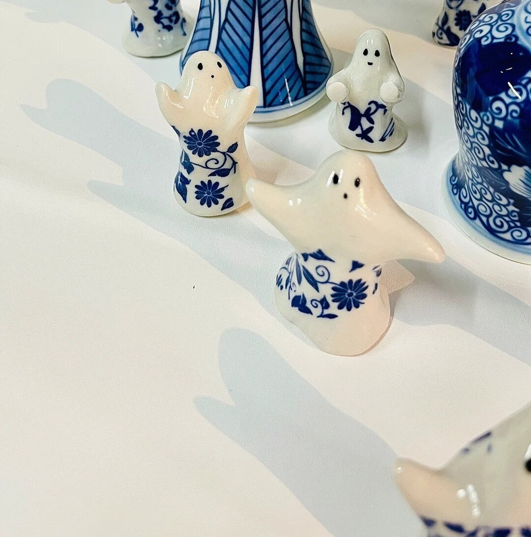 Blue and White Porcelain Ghost Figurines Halloween Decor,ghost Sculptures,gift for Home,desktop ...