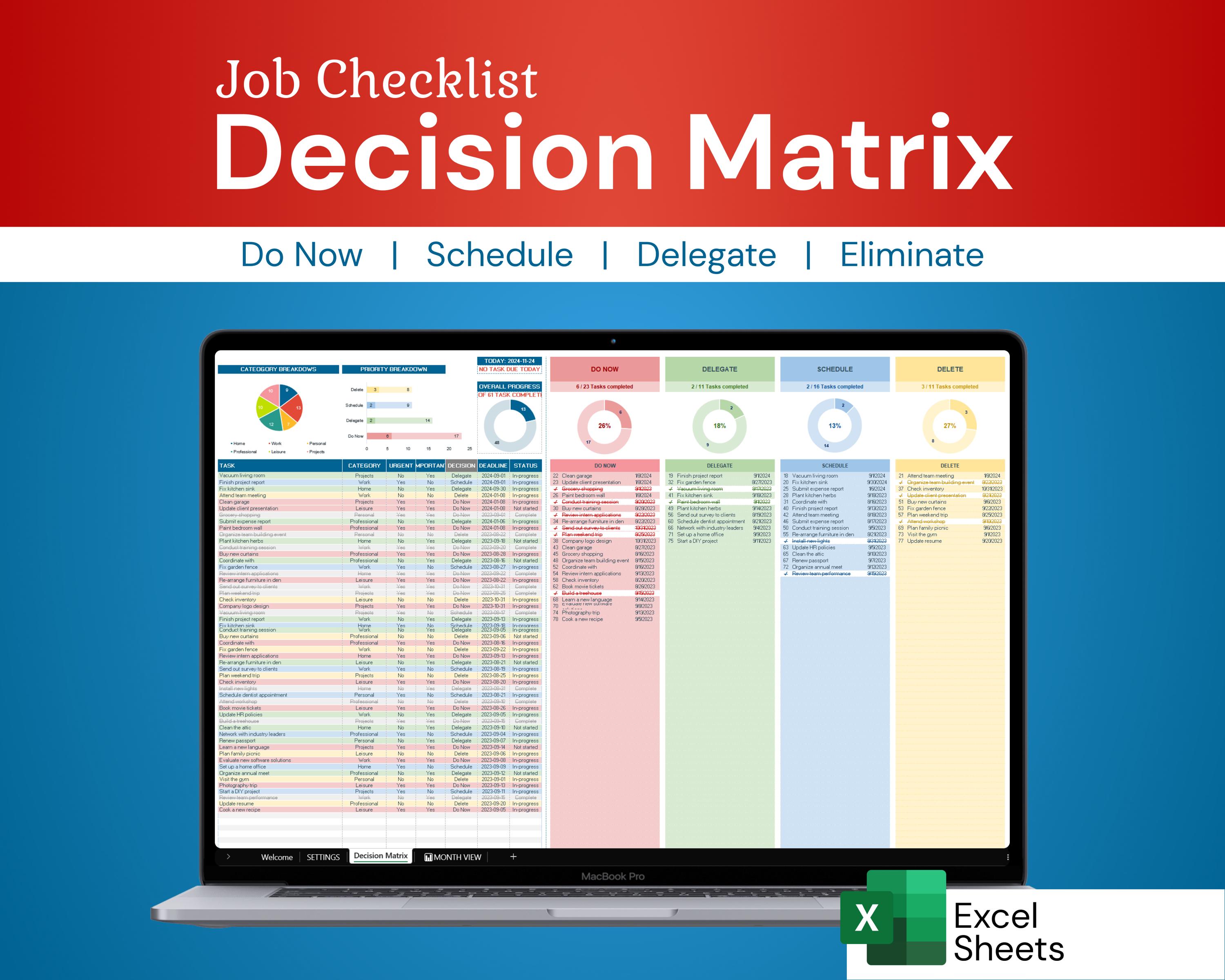 Decision Matrix Tool | Priority Tracker & Task Organizer | Excel ...