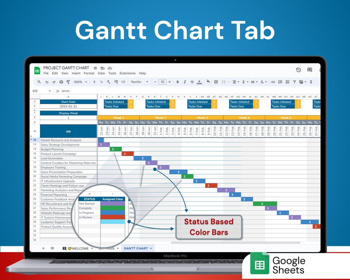 Project Gantt Chart | Google Sheets Template | Task Scheduler ...