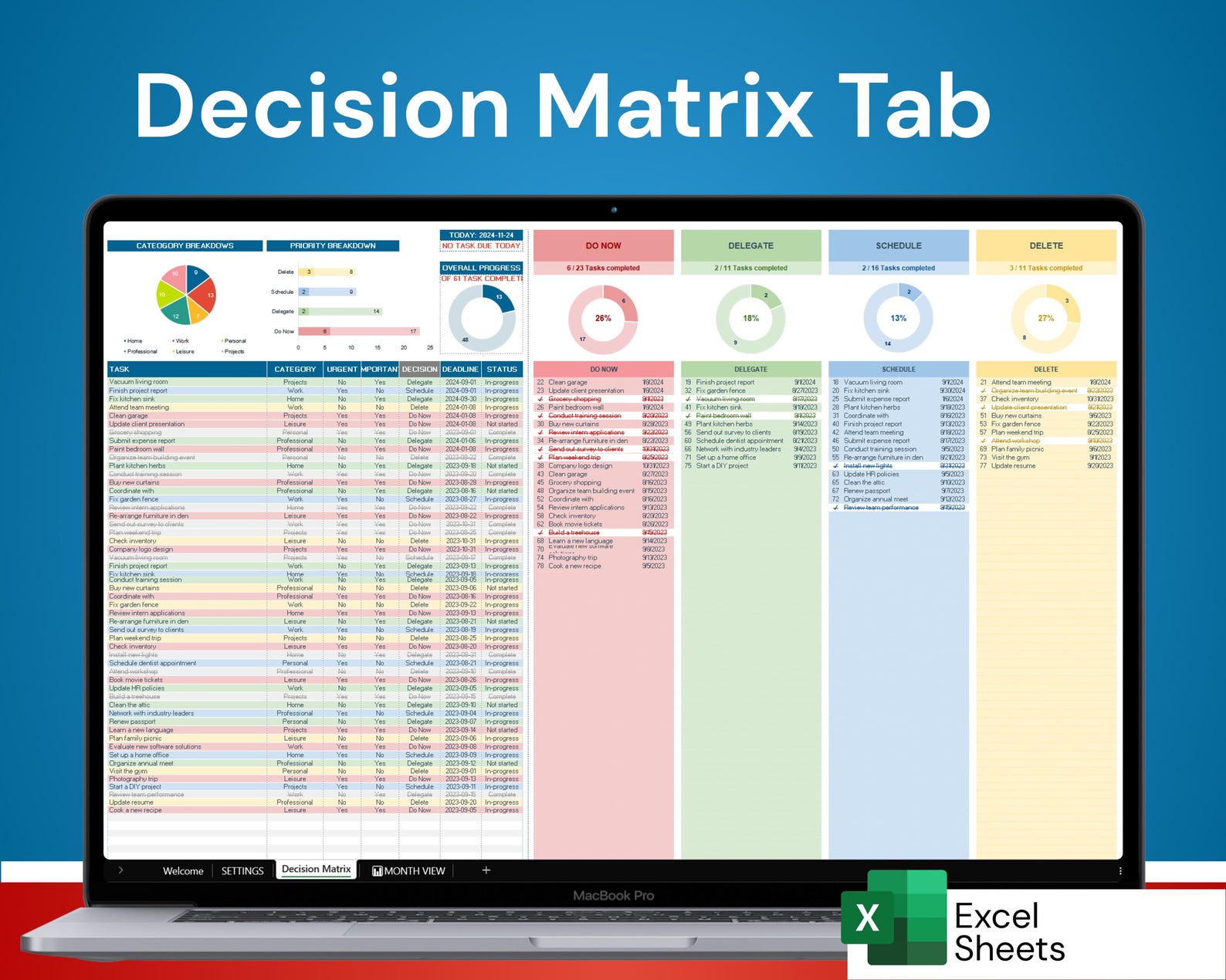 Decision Matrix Tool | Priority Tracker & Task Organizer | Excel ...