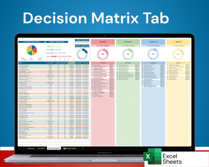 Decision Matrix Tool | Priority Tracker & Task Organizer | Excel ...