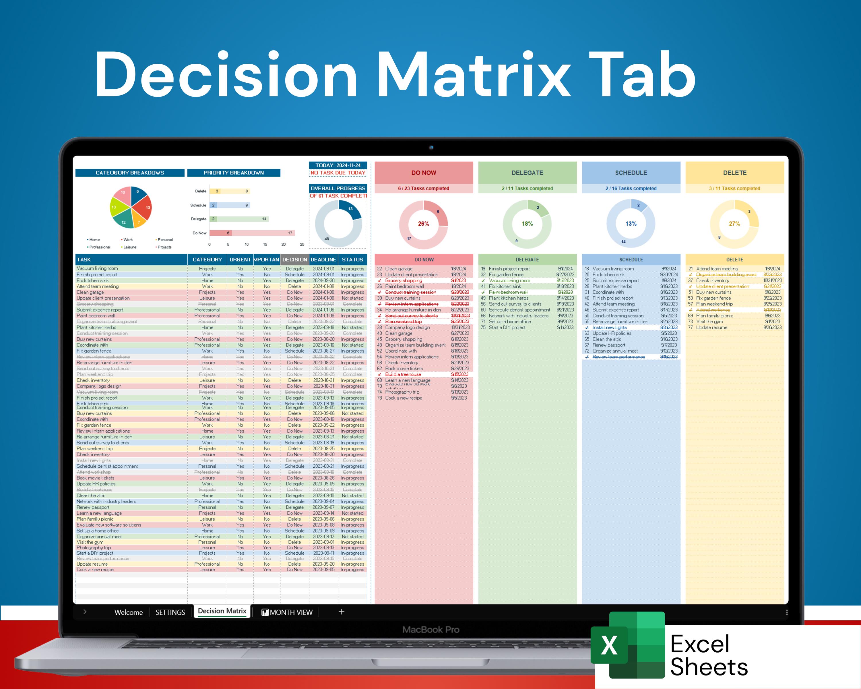 Decision Matrix Tool | Priority Tracker & Task Organizer | Excel ...