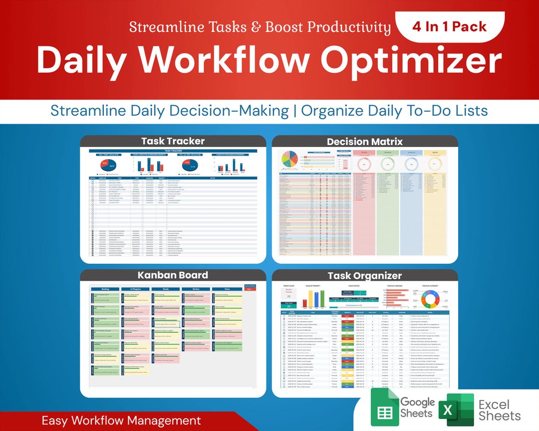 Daily Workflow Optimizer 4in1 Pack | Job Status Trackers | Excel ...