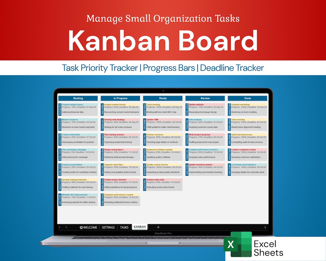 Kanban Board: Task Stages & Priority Tracker | Excel Template - Etsy