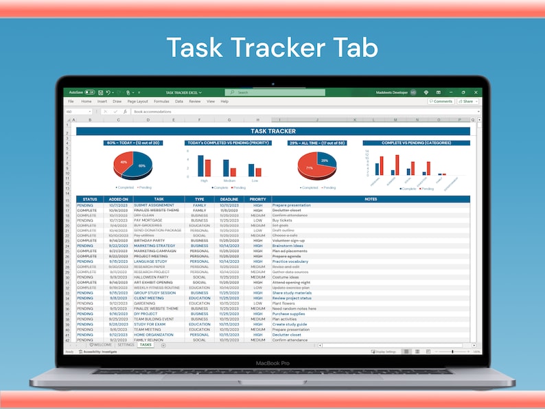 Task Tracker Excel Template | Streamline Individual Action Item List ...