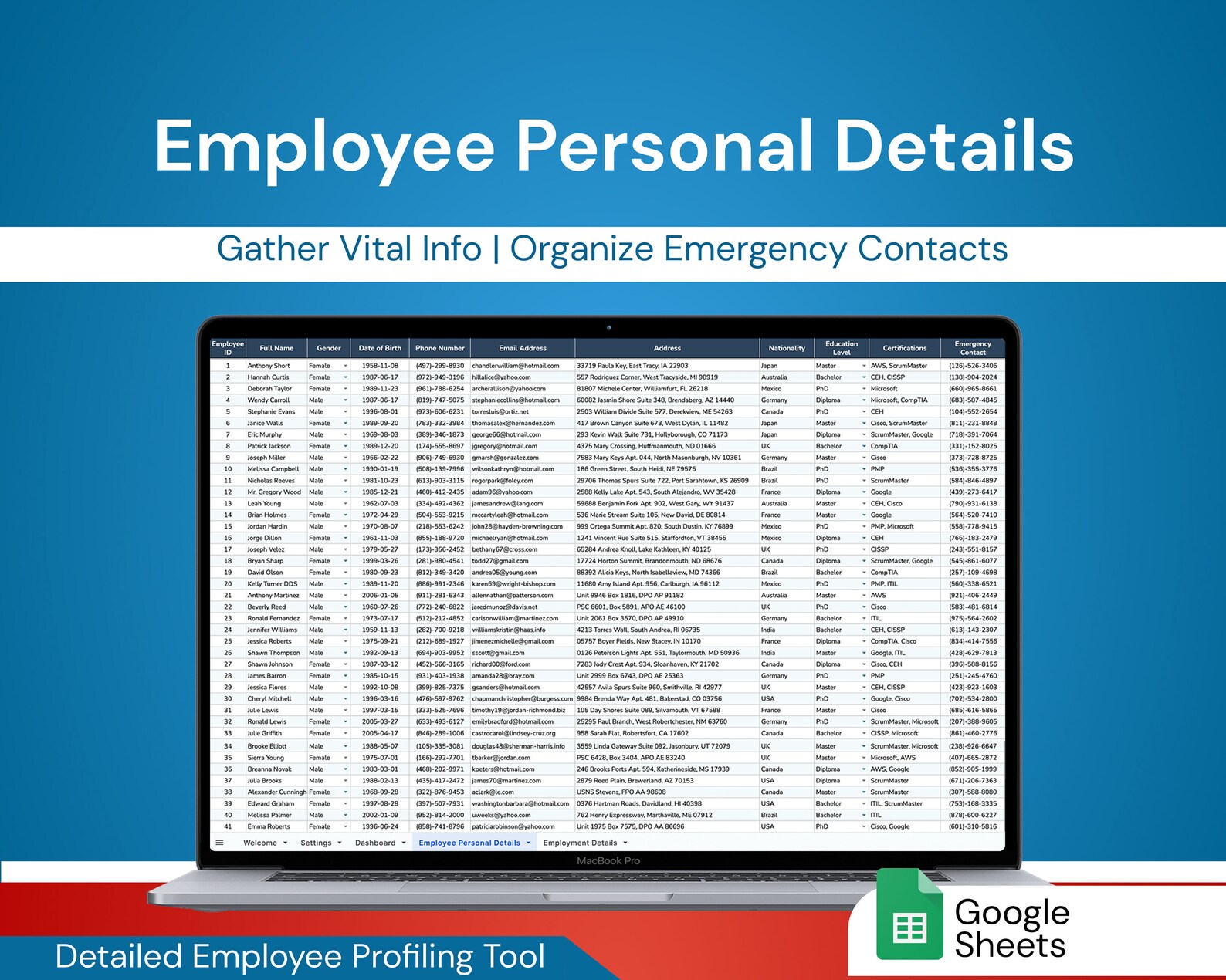 Employee Data Management System | HR Tracker | Google Sheets Template ...