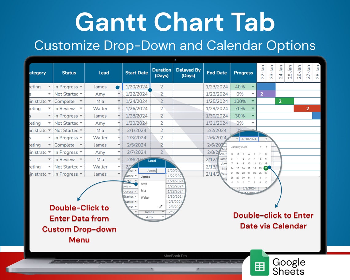 Project Gantt Chart | Google Sheets Template | Task Scheduler ...
