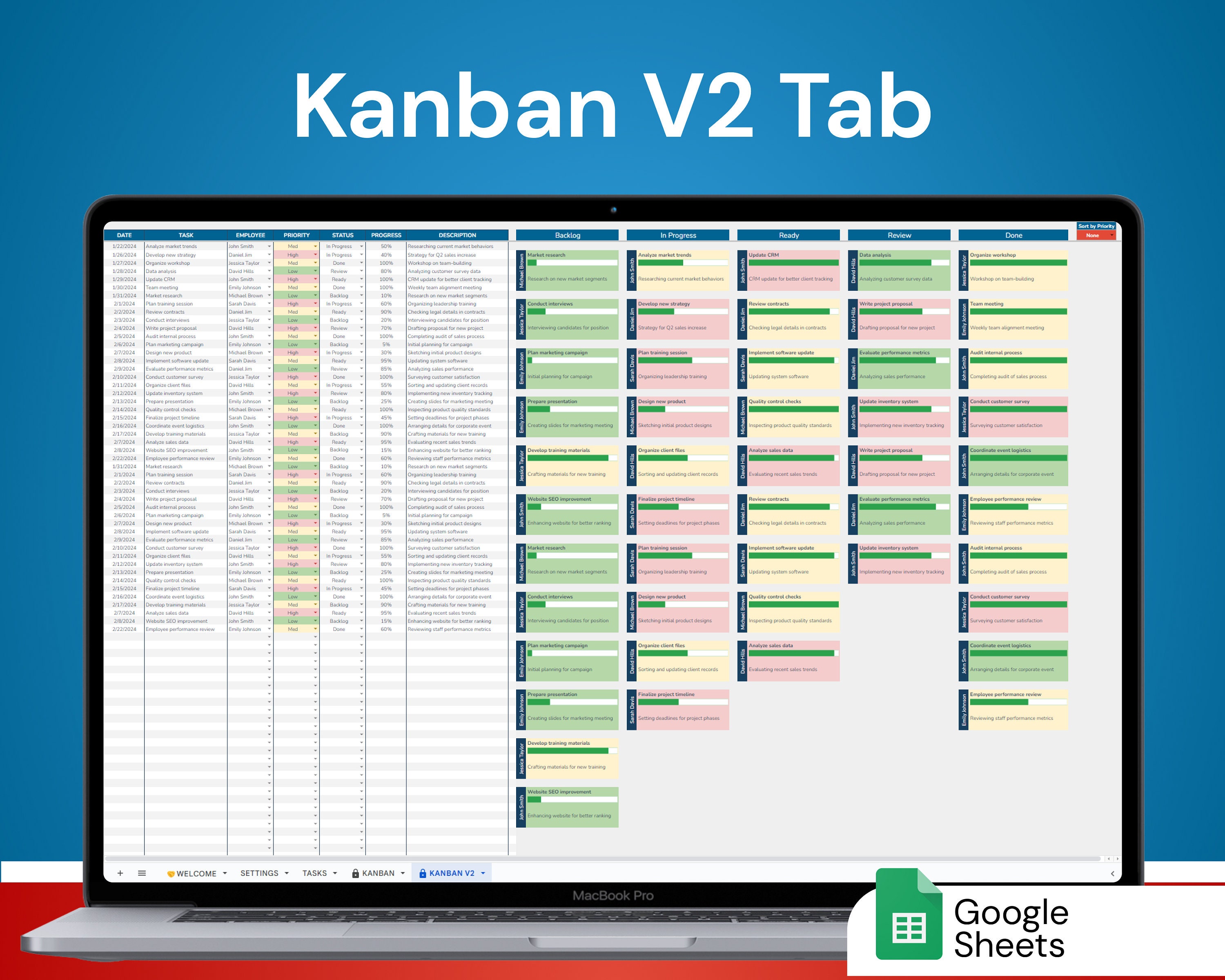 Kanban Board: Task Status Tracker Google Sheets Tool Streamlined Task ...