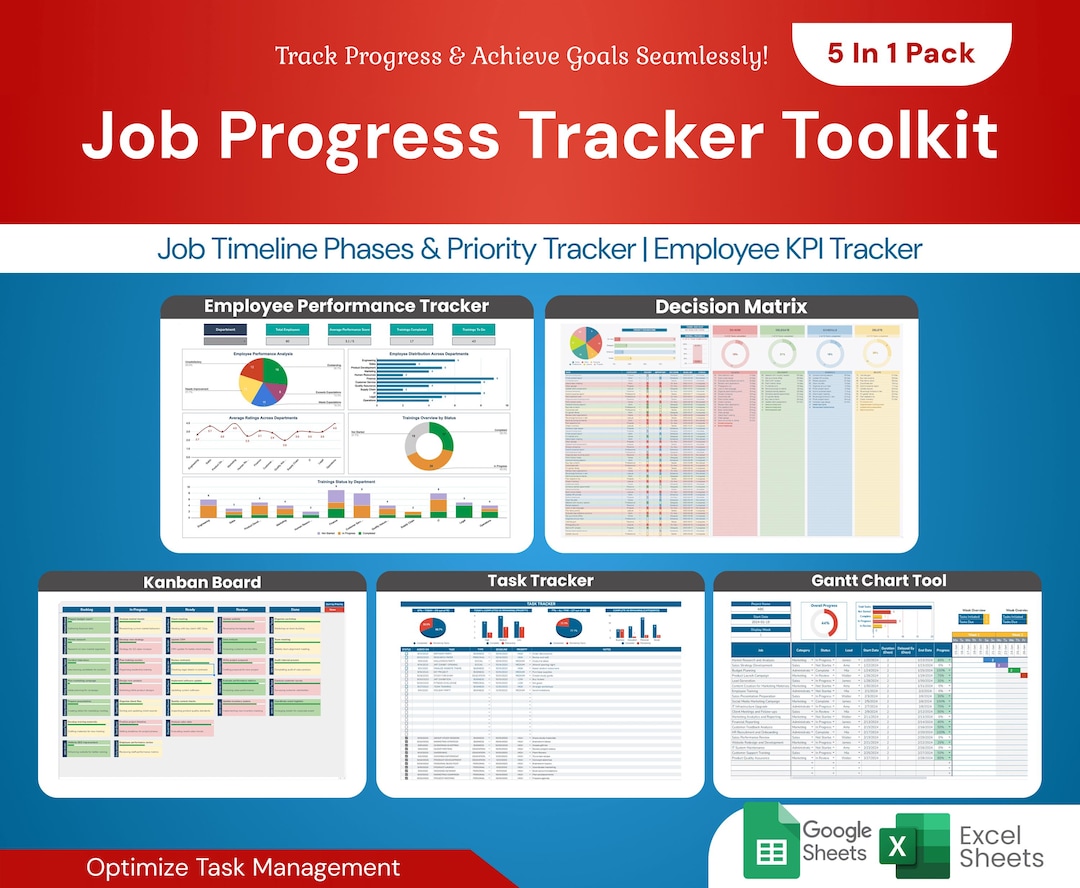 Job Progress Tracker Toolkit 5in1 Pack - Task Timeline & Phases Tracker ...