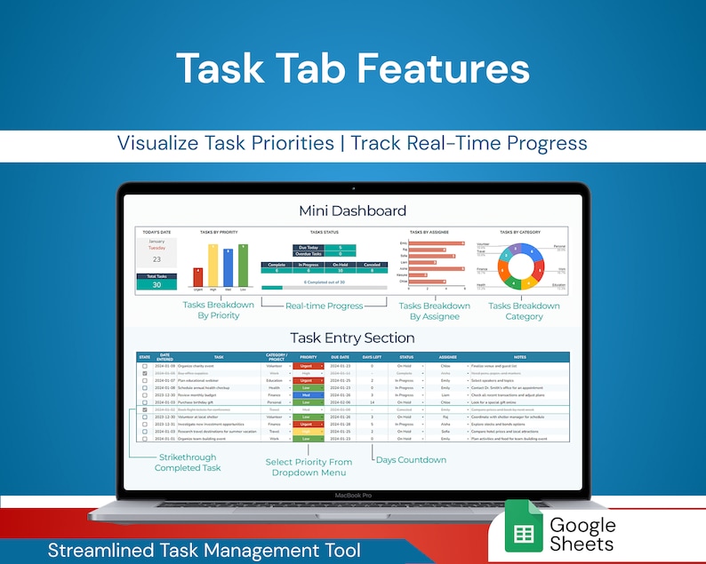 Task Tracker Pro: Task Priority and Progress Tracking | Google Sheets ...