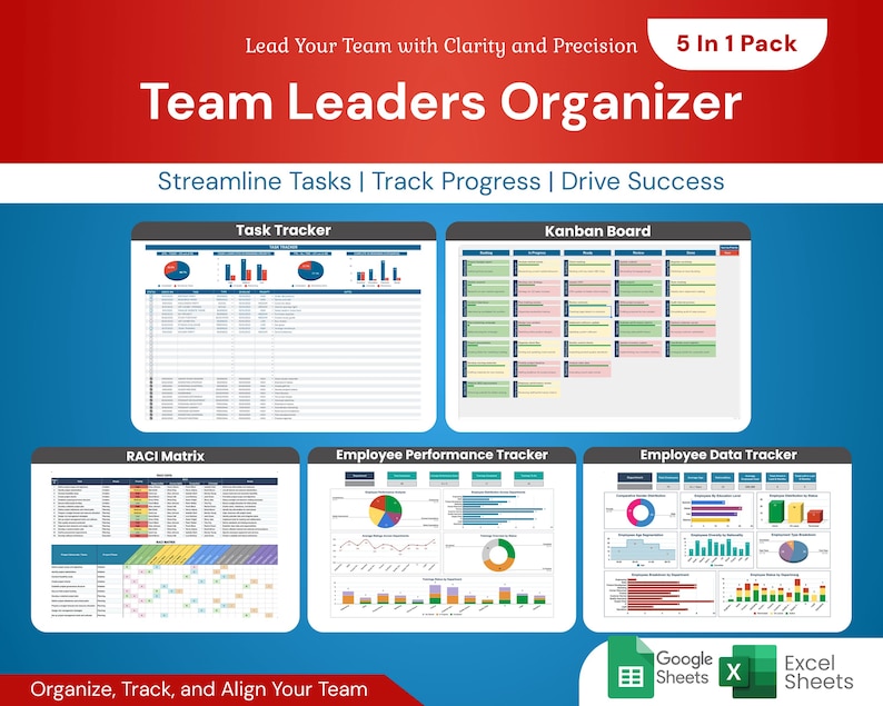 Team Leaders Organizer 5-in-1 Pack - Excel & Google Sheets ...
