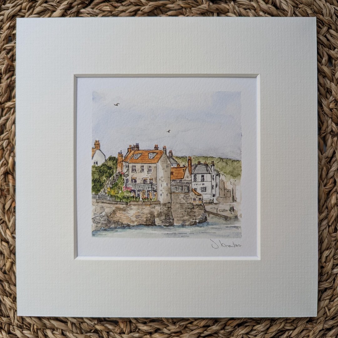 Robin Hood's Bay Mini Watercolour Print: Yorkshire Coastal Landscape ...