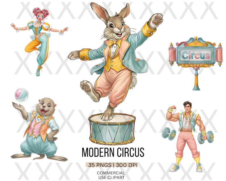 Modern Circus Clipart Bundle, Circus PNG Set, Carnival Party Decor ...