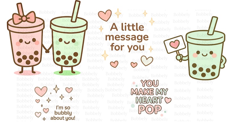 Kawaii Boba Tea Valentine Clipart Bundle, Valentine PNG, Digital ...
