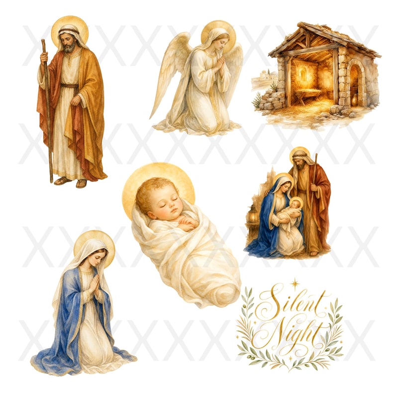 Nativity Watercolor Clipart, Christmas PNG, Holy Family Digital ...