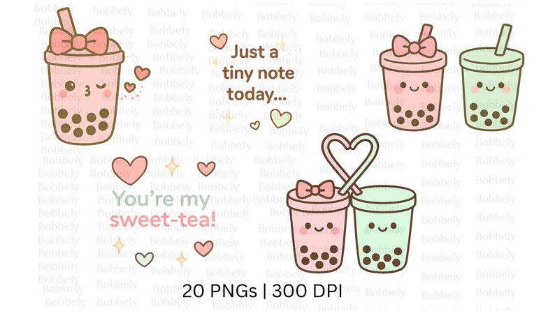 Kawaii Boba Tea Valentine Clipart Bundle, Valentine PNG, Digital ...