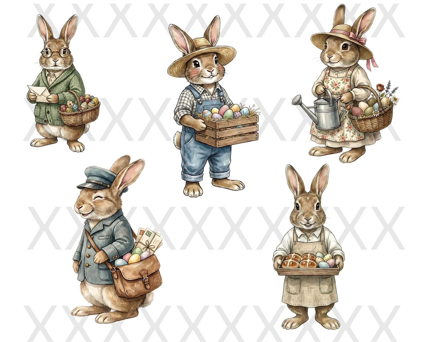 Vintage Easter Bunny Clipart Set 15 PNG 300 DPI Digital Download - Etsy