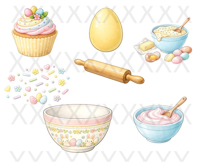 Easter Baking Clipart Bundle, Watercolor Spring Baking PNG (digital ...