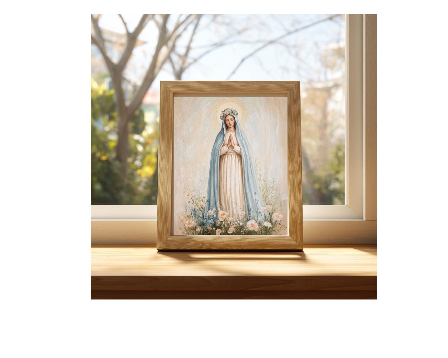 Catholic May Crowning Wall Art, Virgin Mary Print, Marian Floral Crown ...