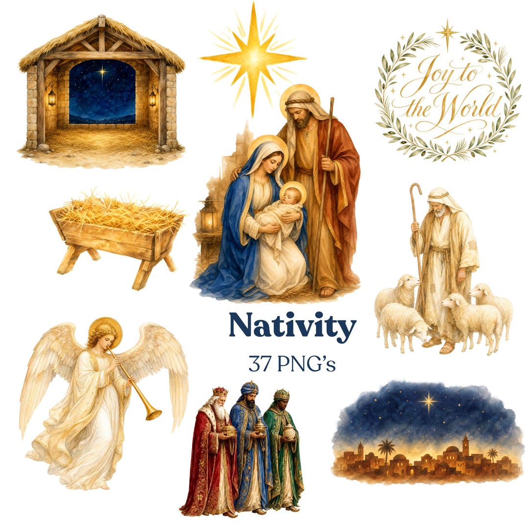 Nativity Watercolor Clipart, Christmas PNG, Holy Family Digital ...