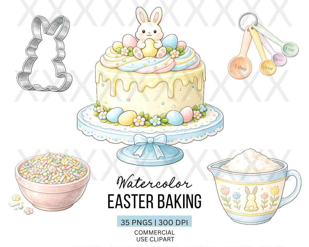 Easter Baking Clipart Bundle, Watercolor Spring Baking PNG (digital ...