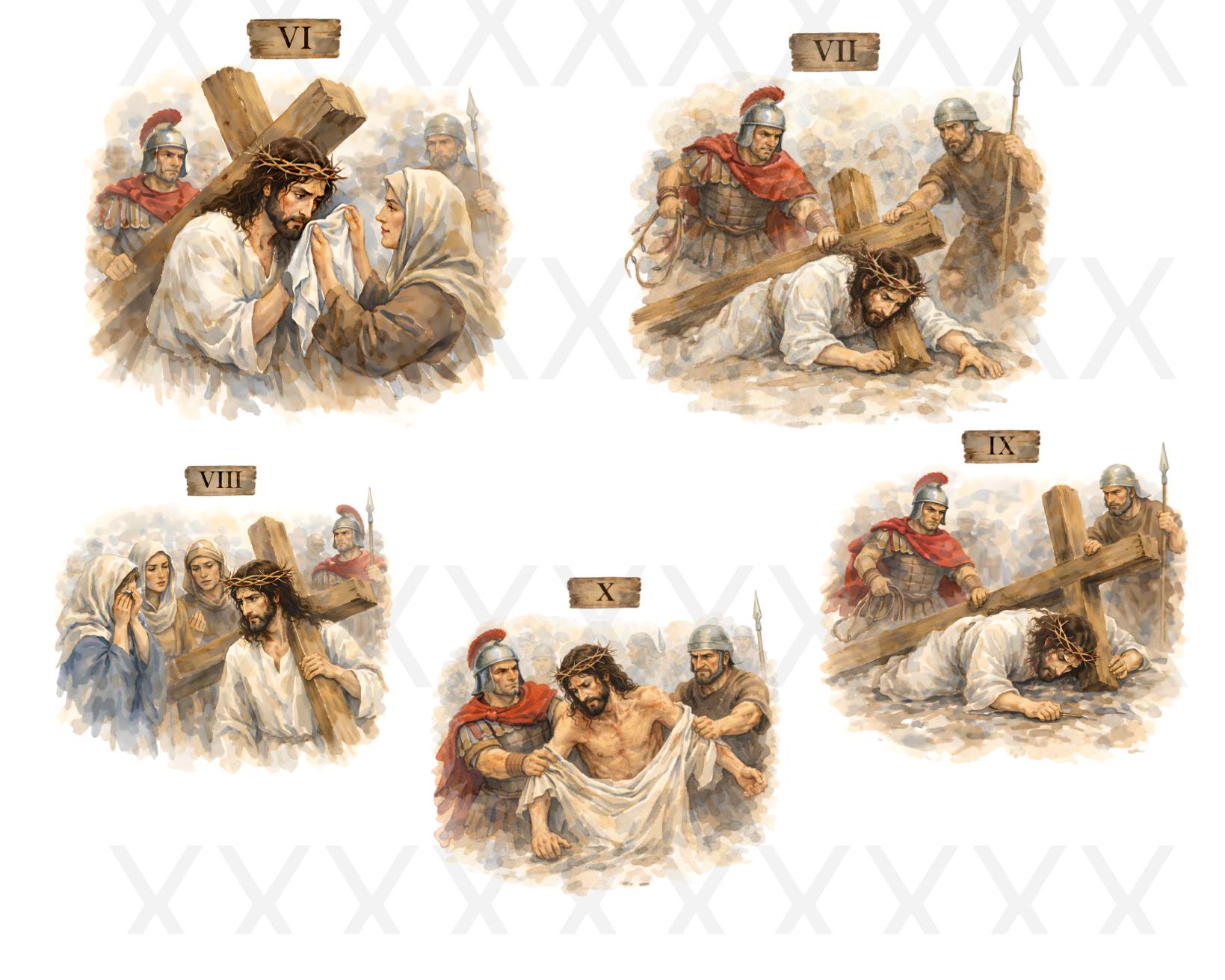 Stations of the Cross Set – 14 Watercolor Christian PNG Clipart ...