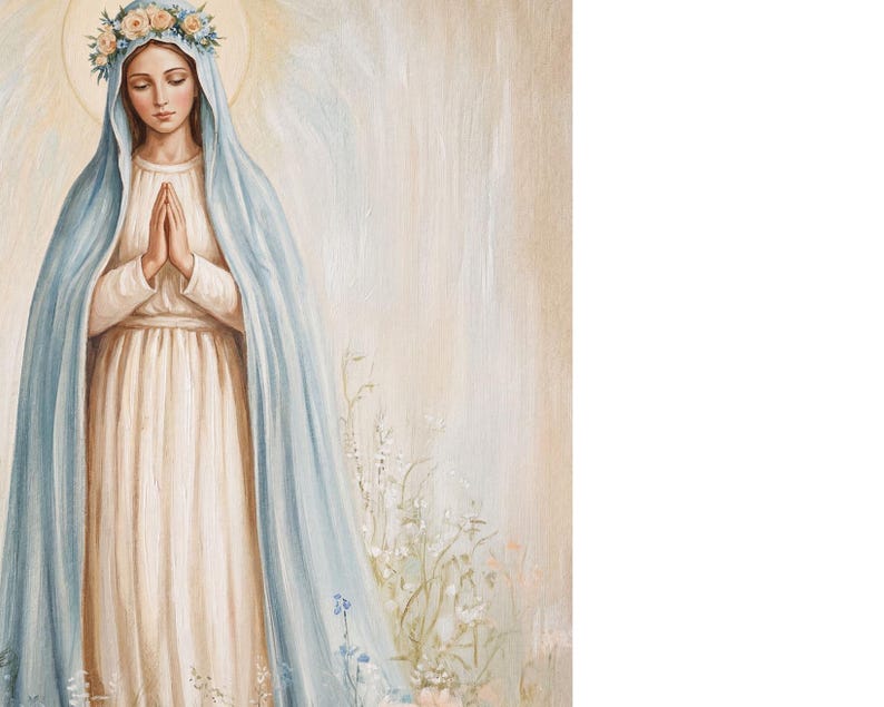 Catholic May Crowning Wall Art, Virgin Mary Print, Marian Floral Crown ...