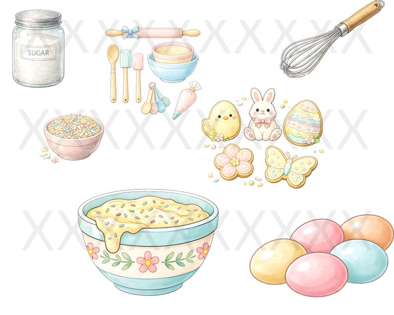 Easter Baking Clipart Bundle, Watercolor Spring Baking PNG (digital ...