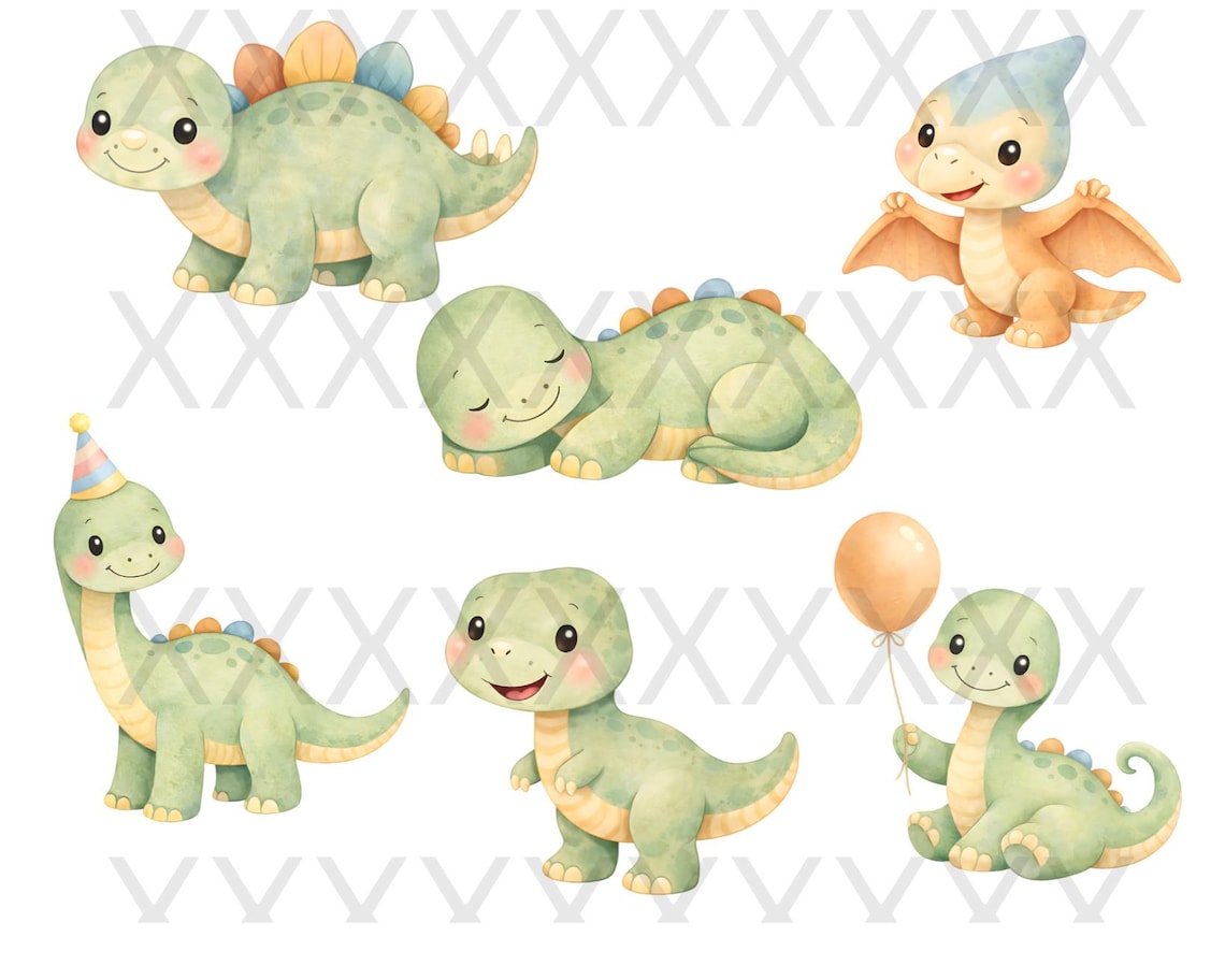 Watercolor Dinosaur Clipart | Baby Dino PNG Bundle (300 DPI Digital ...