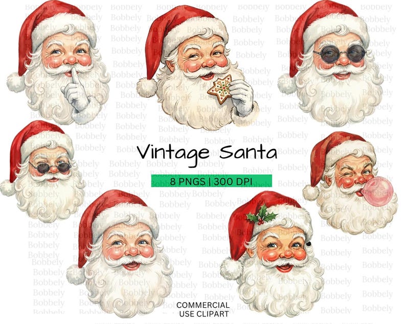 Vintage Santa Head Clipart – 8 Retro Christmas Pngs 300DPI - Etsy