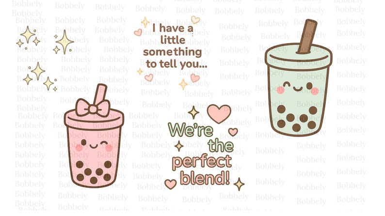 Kawaii Boba Tea Valentine Clipart Bundle, Valentine PNG, Digital ...