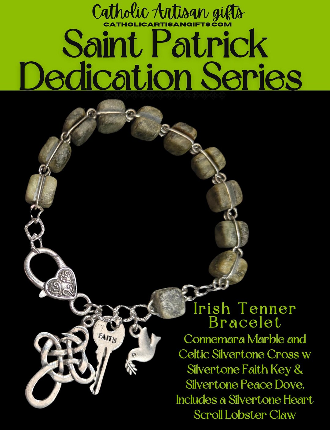 Saint Patrick Dedication Tenner Rosary Bracelet Featuring Connemara ...