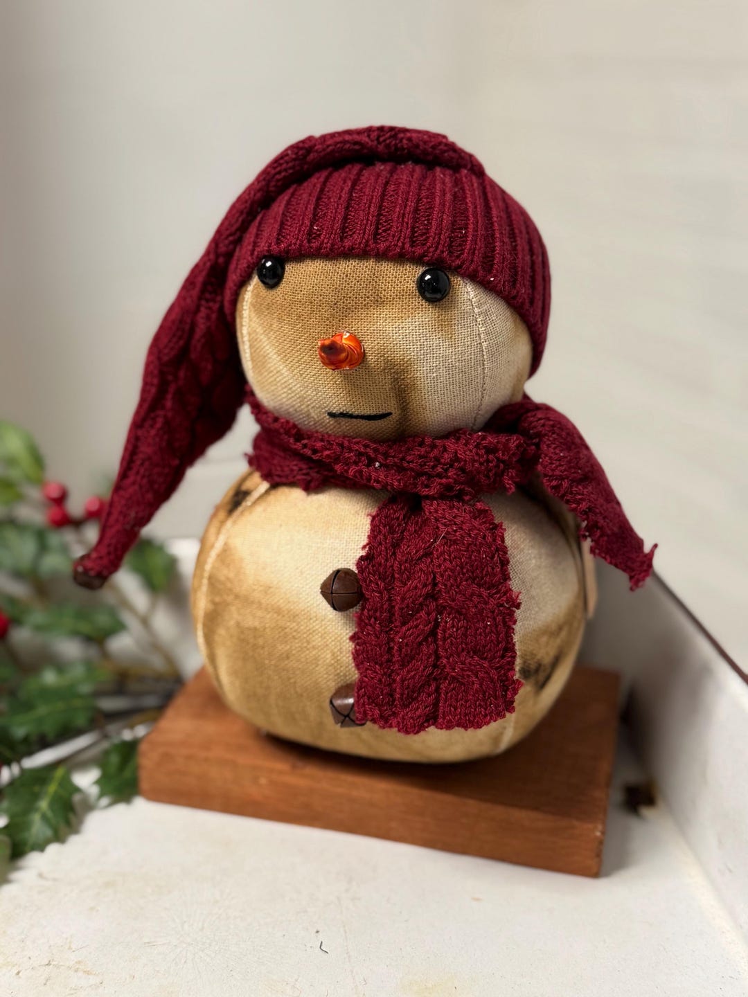 Handmade Snowman -farmhouse Snowman-primitive Snowman-fabric Snowman ...