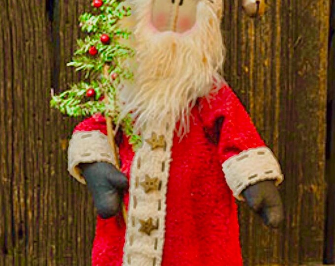 Primitive Clay Face Santa Doll and Sheep Primitive Wood Box Holiday ...