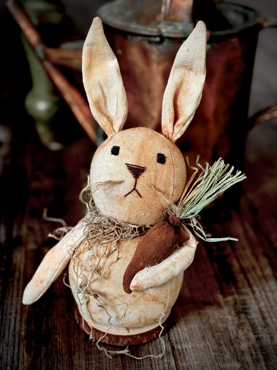 Primitive Bunny-farmhouse Bunny With Carrot-grungy Bunny on Wood Base ...