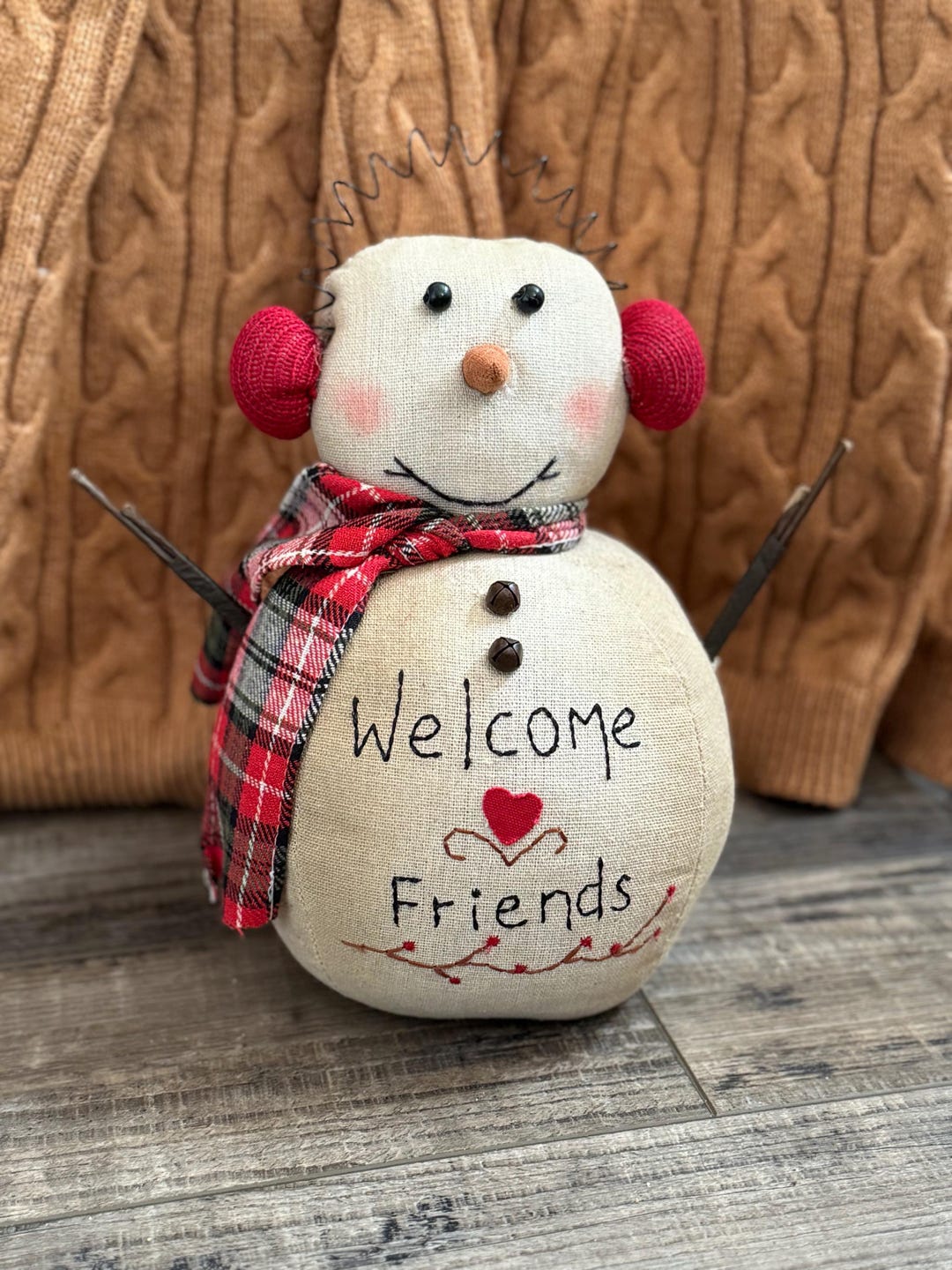 Welcome Friends Snowman- Handmade Snowman- Primitive Snowman- Farmhouse ...