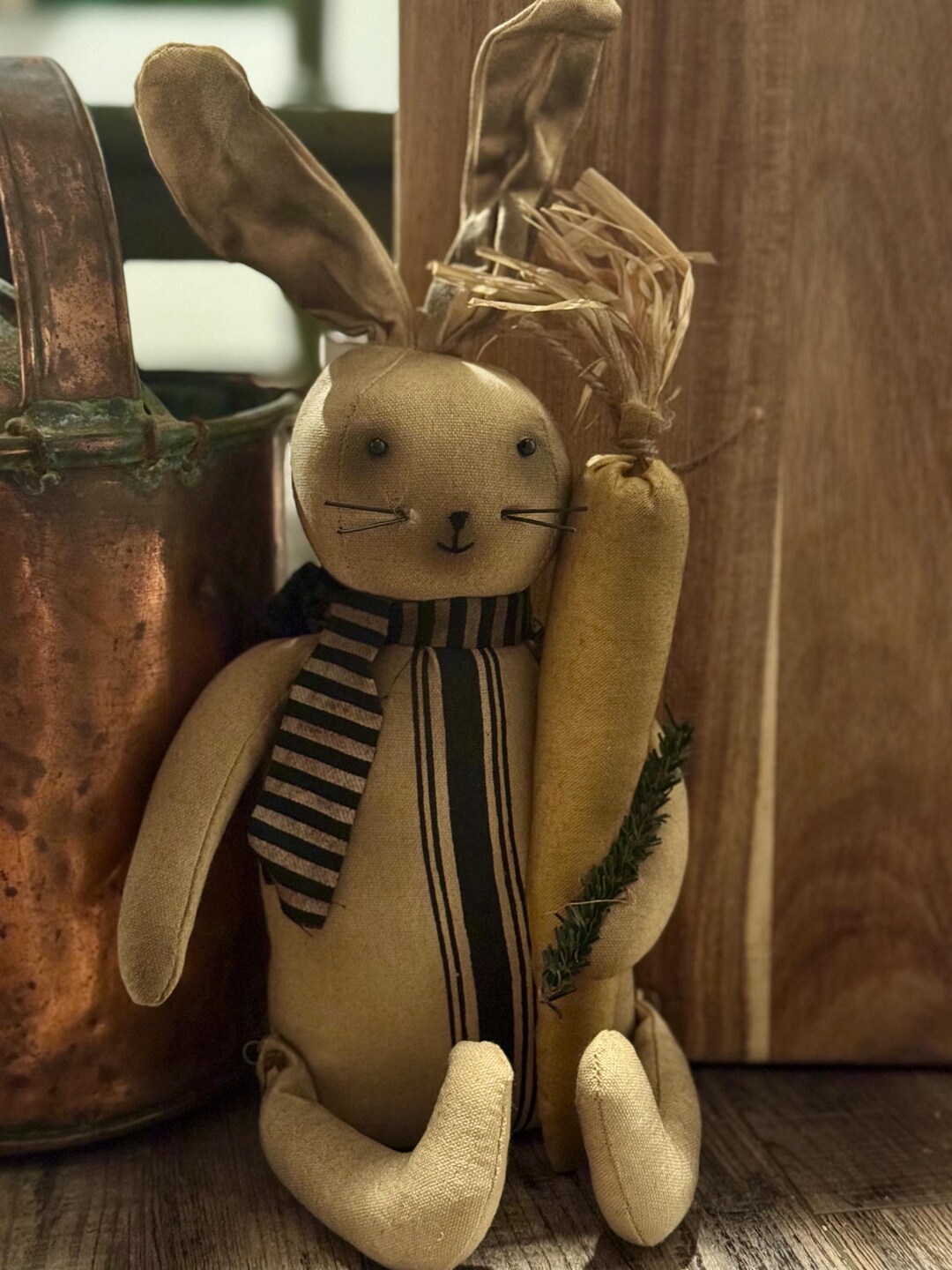 Farmhouse Bunny- Handmade Bunny- Primitive Bunny- Grain Sack Bunny ...