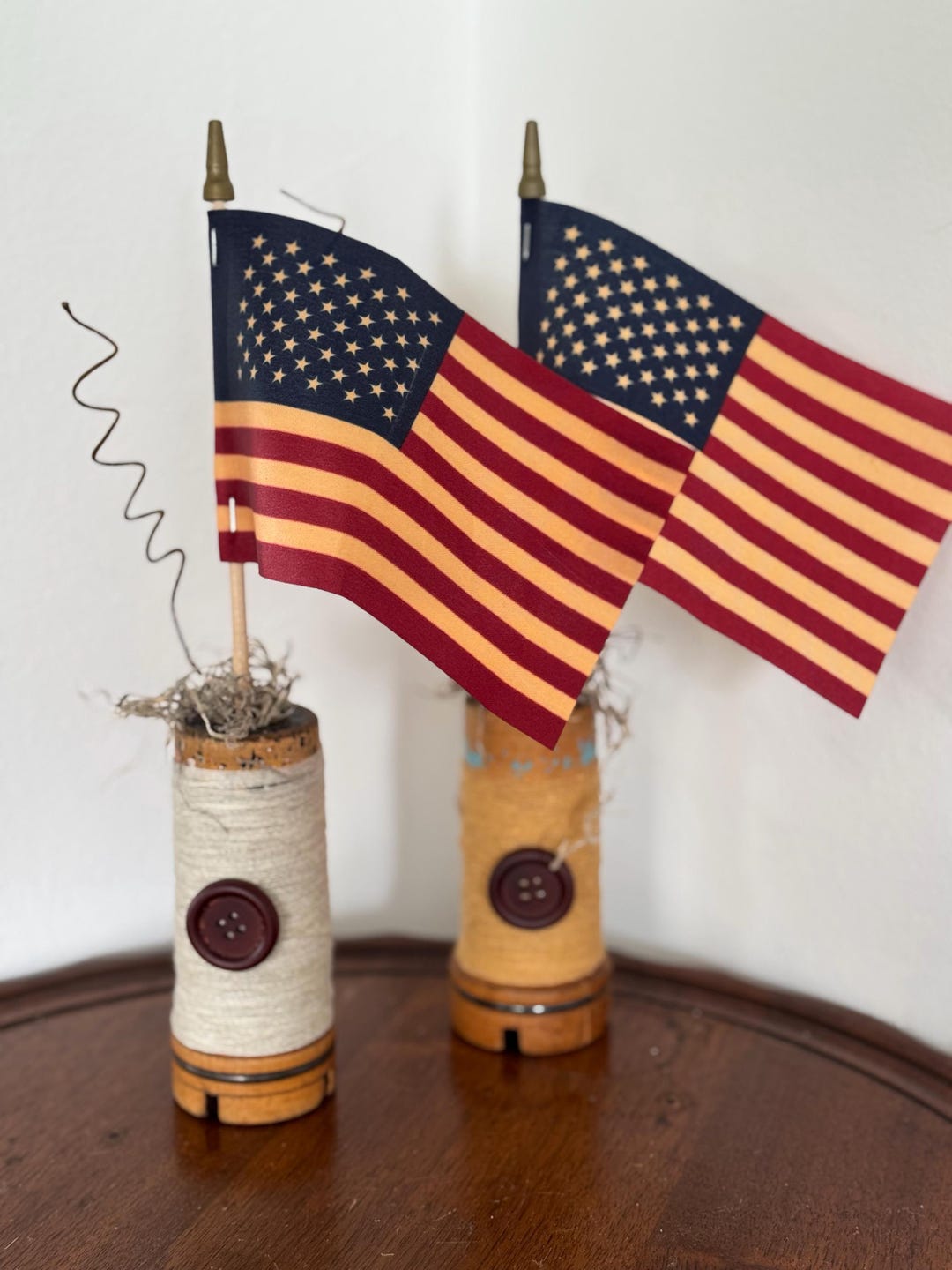 Americana Flag Decor- Wood Spool Flag- Patriotic Decor- Primitive ...