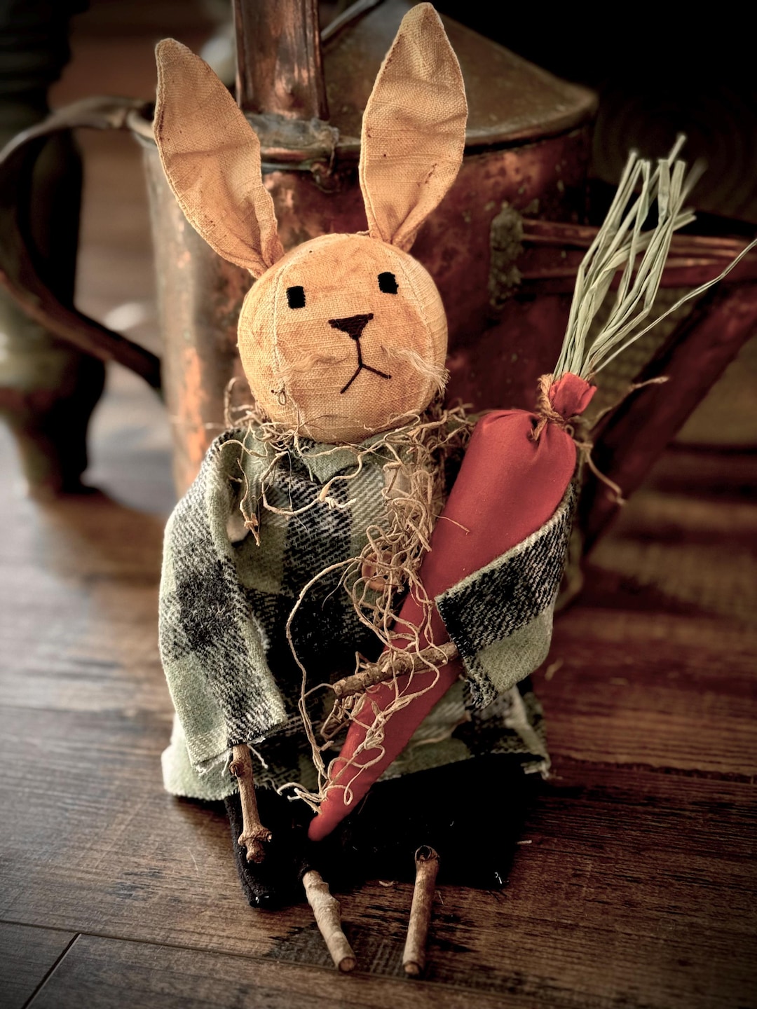 Primitive Bunny-farmhouse Bunny With Carrot-grungy Bunny With Stick ...