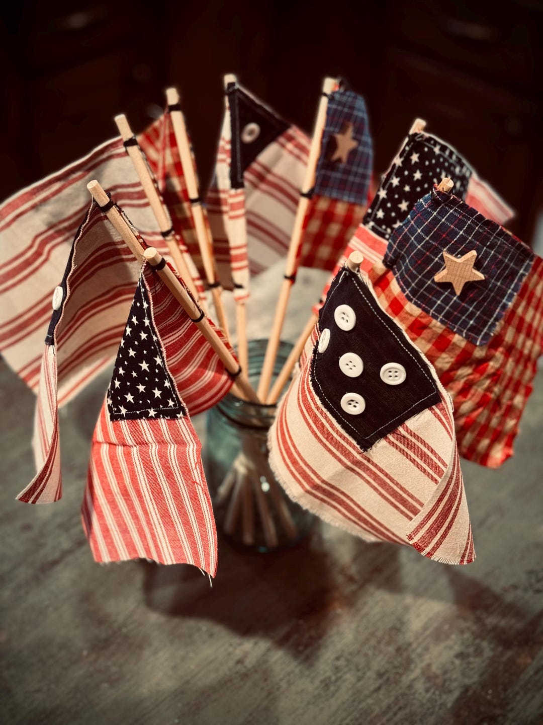 American Flag- Handmade Flags-set of 3 Primitive American Flags ...