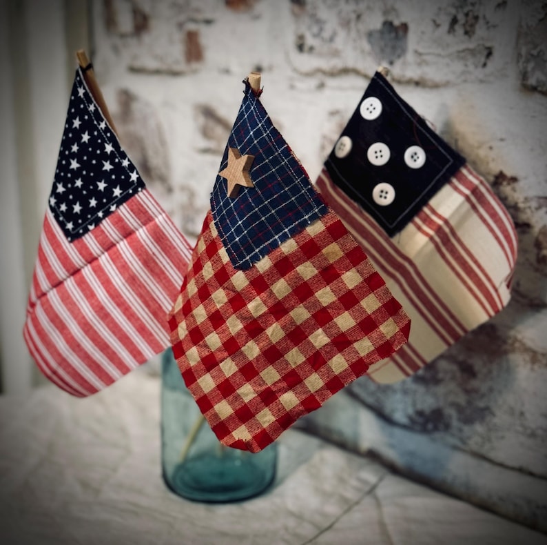 American Flag- Handmade Flags-set of 3 Primitive American Flags ...