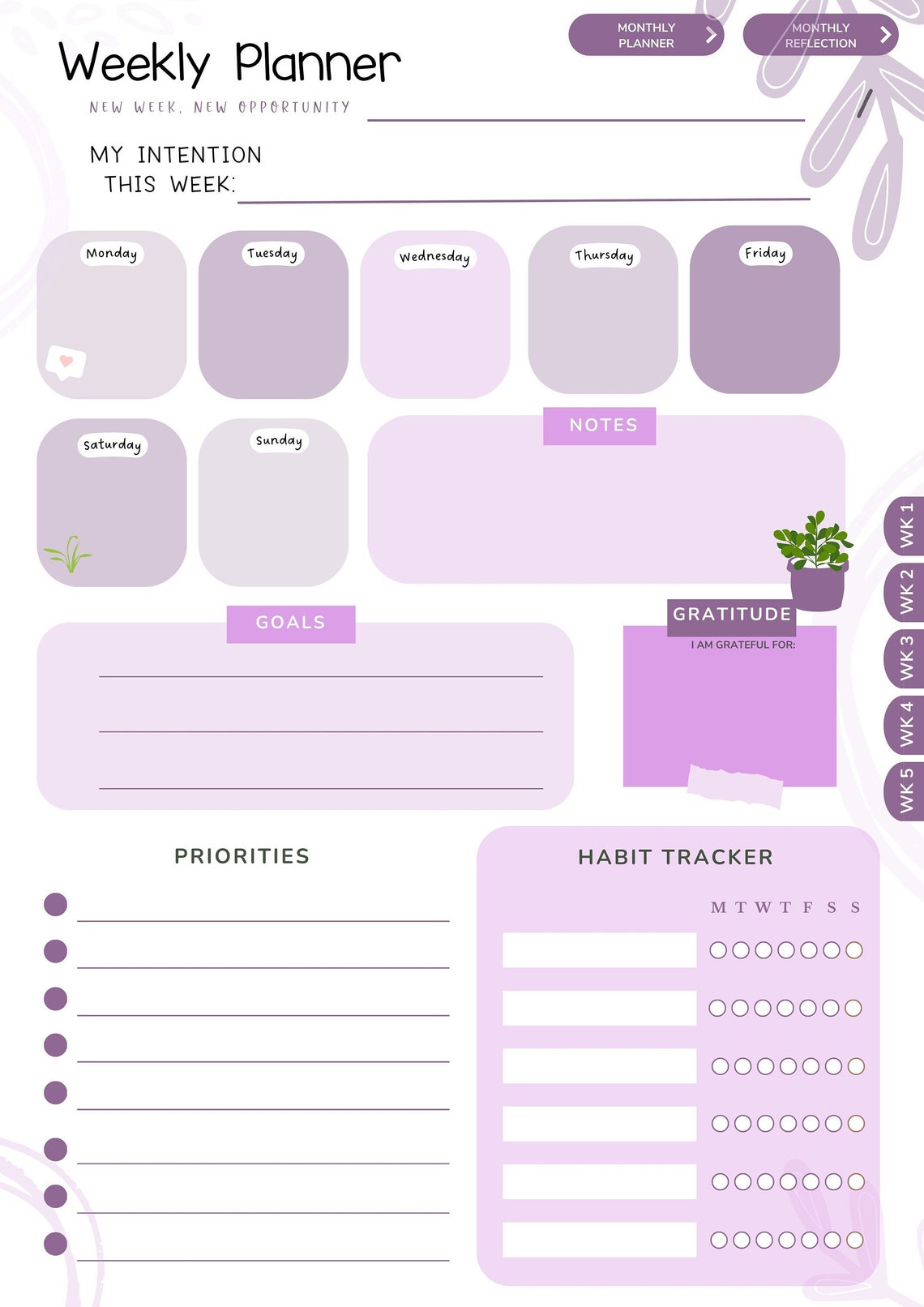 Digital Planner Monthly Weekly Editable Goals Reflections Notes Habit ...
