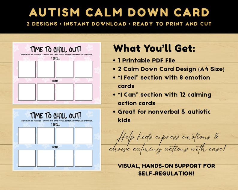 Autism Calm Down Cards Printable – Emotion Visuals for ABA, Speech, OT ...