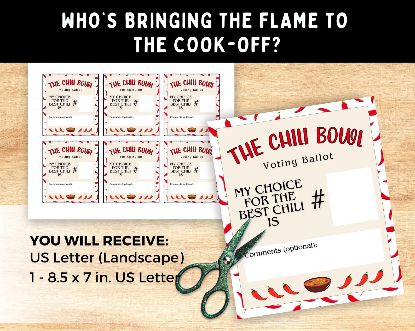 Chili Cook off Voting Ballot Printable | Food Ranking Card for Chili ...