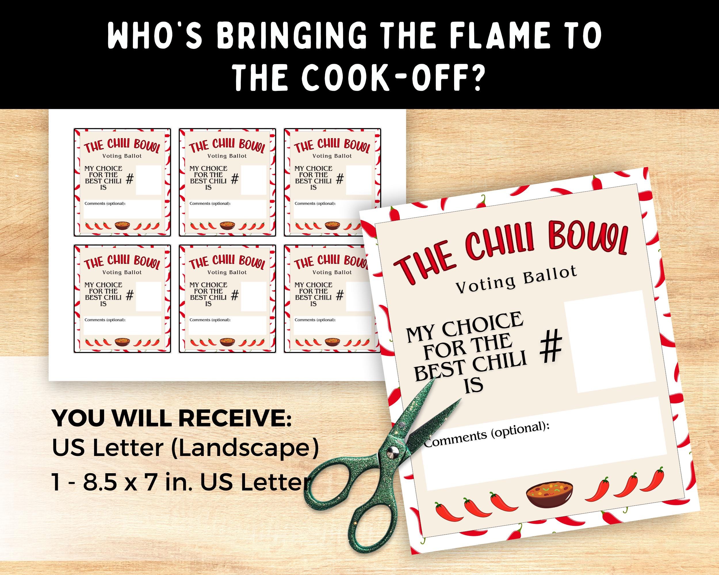 Chili Cook off Voting Ballot Printable | Food Ranking Card for Chili ...