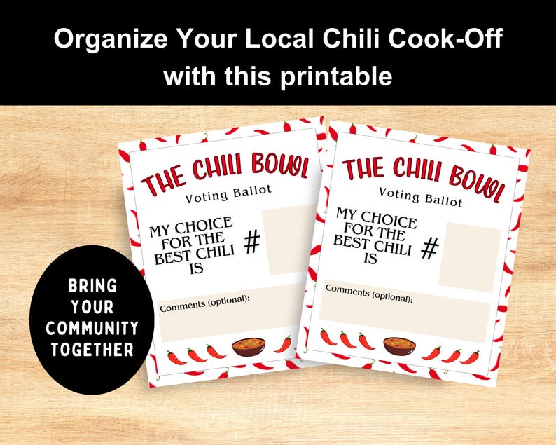 Summer Chili Cook-off Scorecard | Food Ranking Chili Bowl Voting Ballot ...