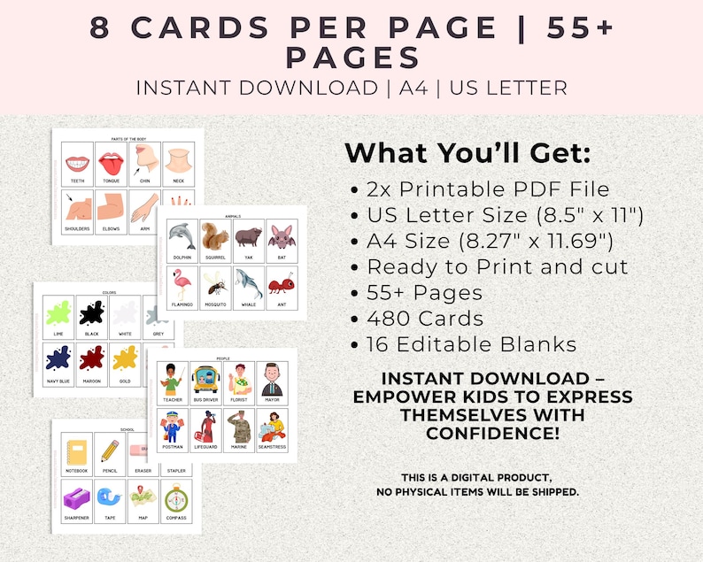480 Printable Picture Communication Cards, Nonverbal Visual Aid ...