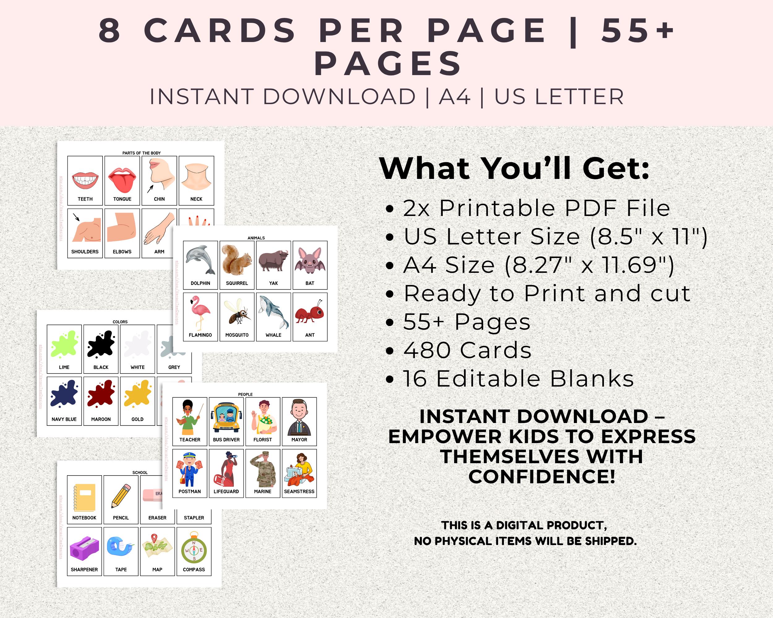 480 Printable Picture Communication Cards, Nonverbal Visual Aid ...