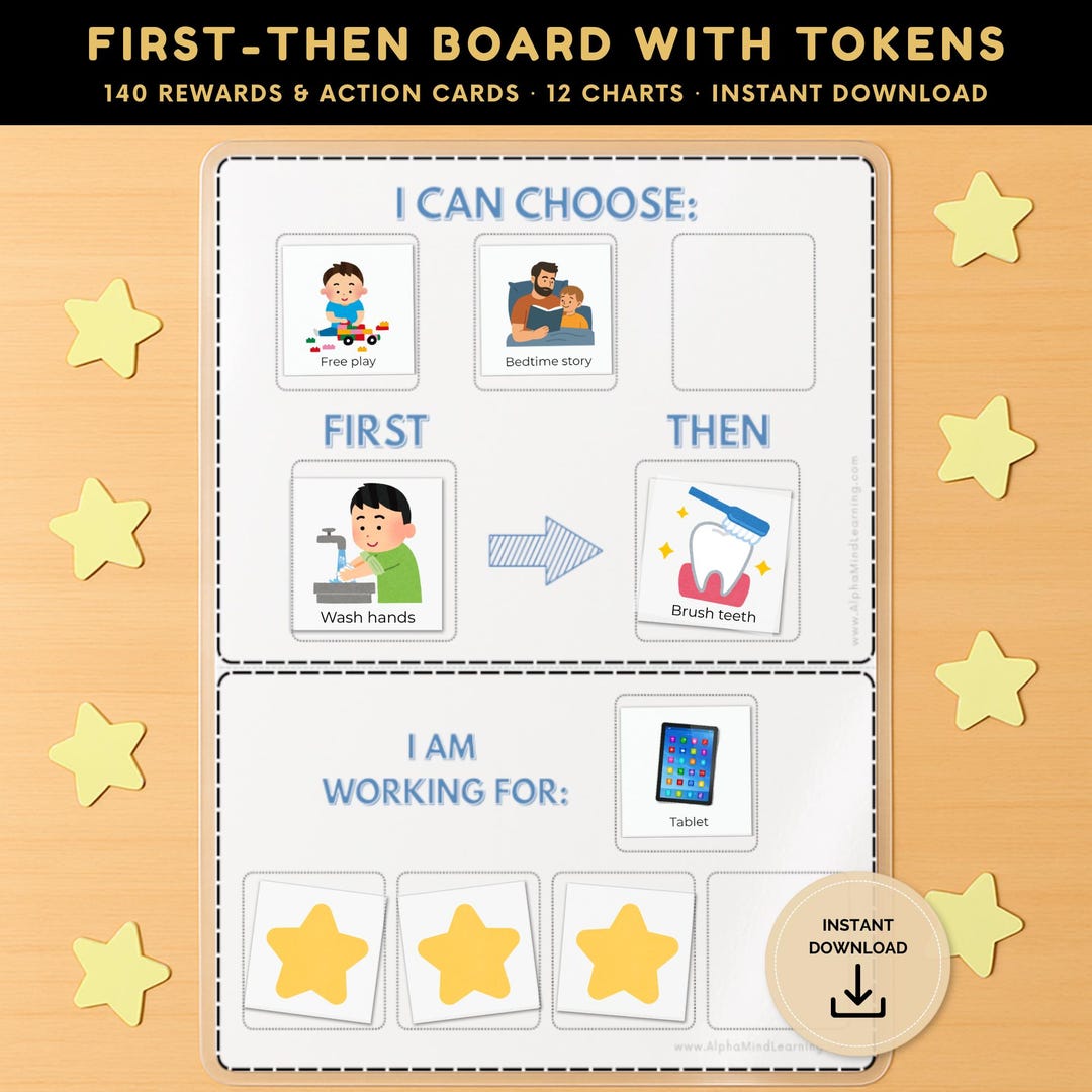First Then Board Printable | Autism ABA Visual Schedule, Reward Chart ...