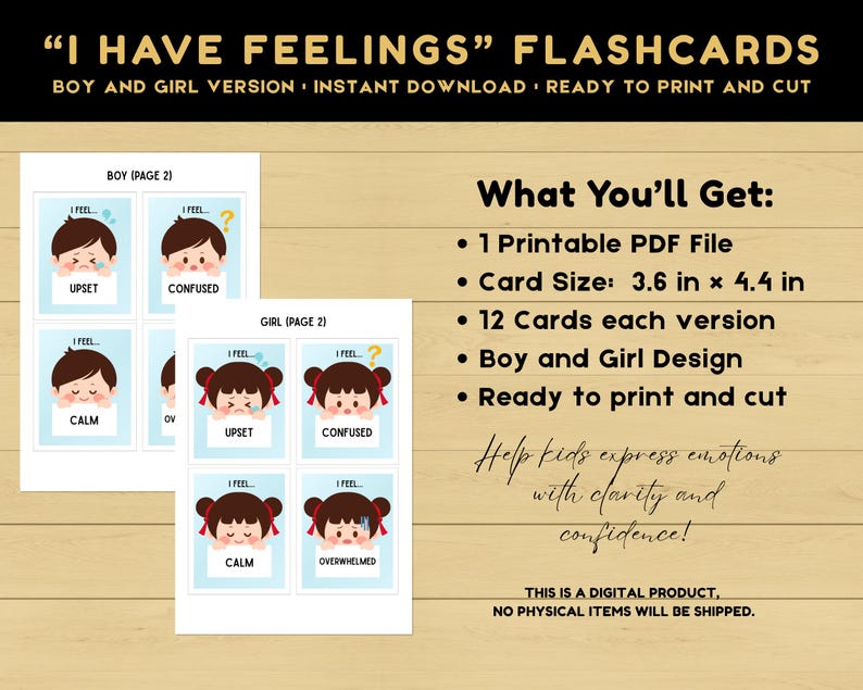Printable “I Feel” Emotion Cards for Autism – Boy & Girl Pecs Flashcard ...